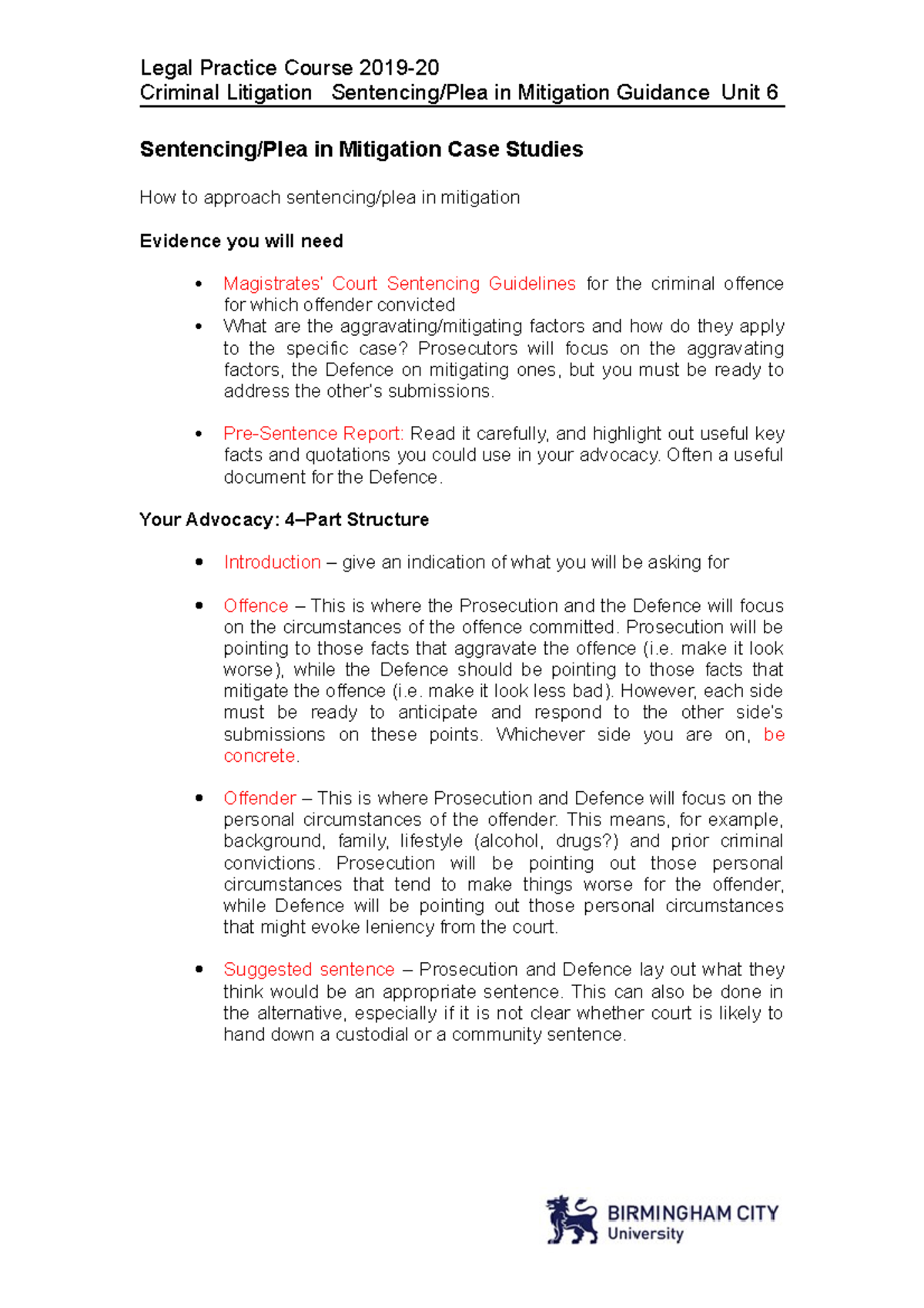 Sentencing Guidance - Legal Practice Course 2019- Criminal Litigation ...
