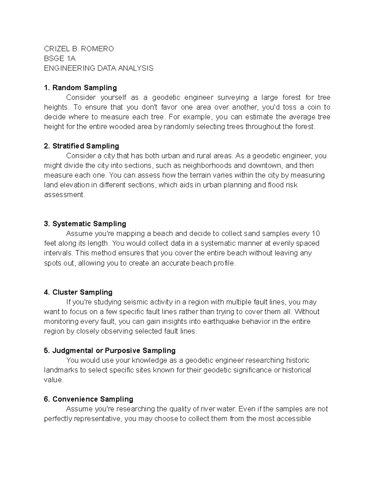 Romero- Crizel-B - Engineering data analysis - CRIZEL B. ROMERO BSGE 1A ...