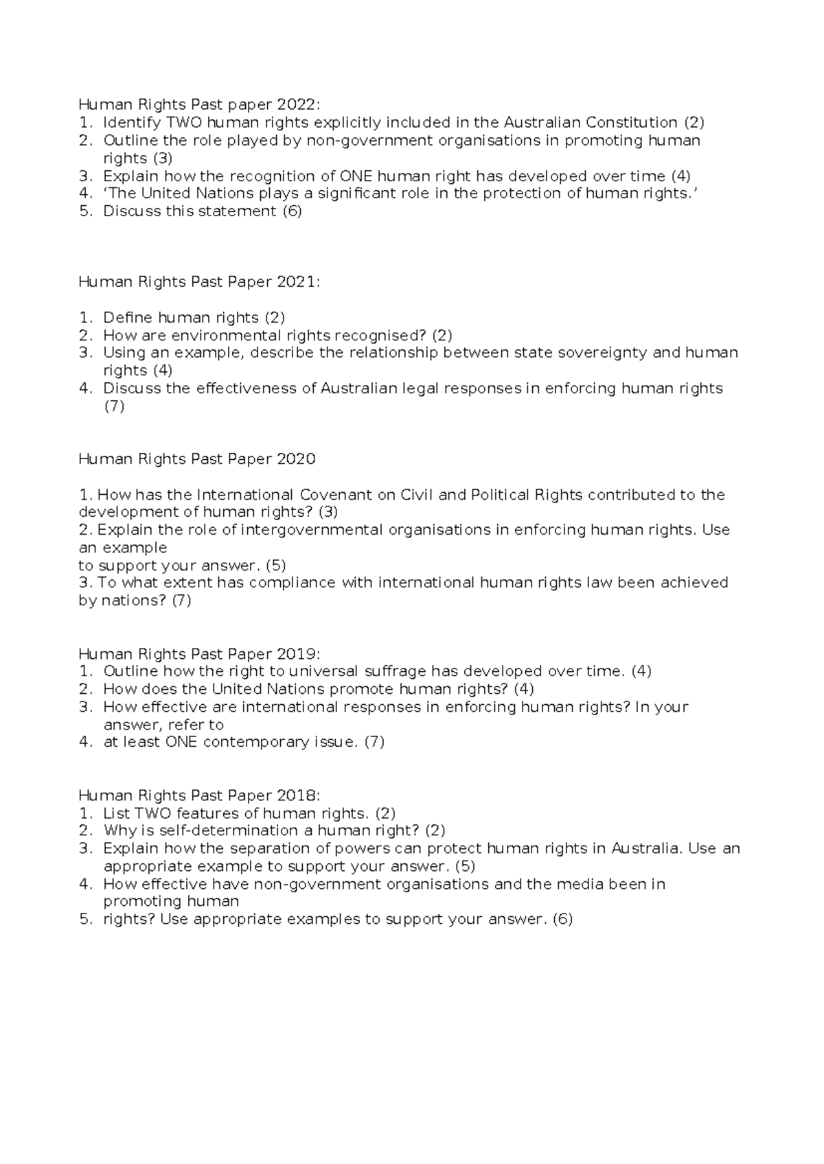 HR PAST Papers - HR PAST PAPER - Human Rights Past paper 2022: Identify ...
