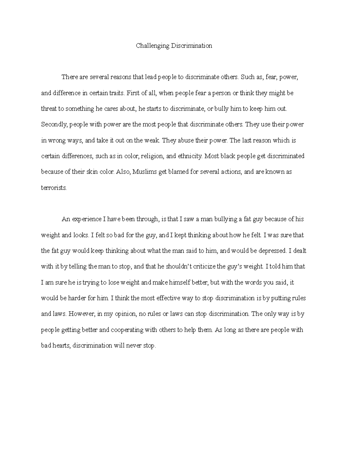 Discrimination Journal - Challenging Discrimination There are several ...