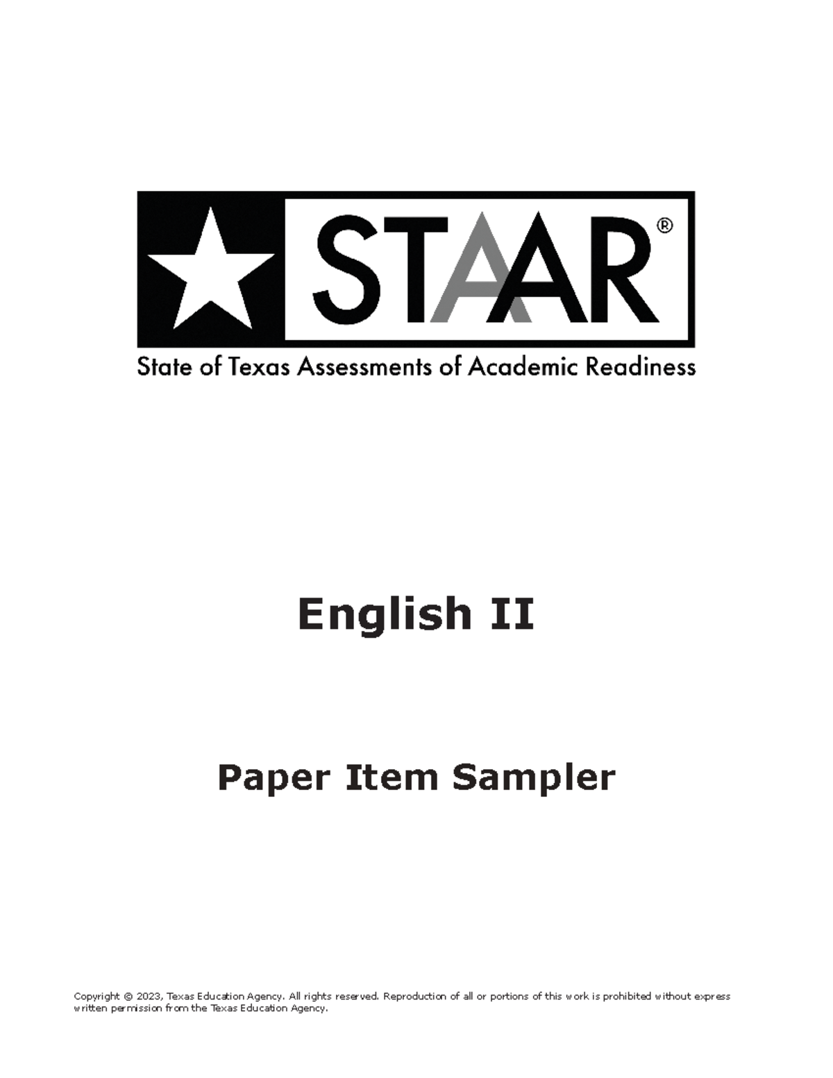 2023 staar english ii itemsampler - Copyright © 2023 , Texas Education ...