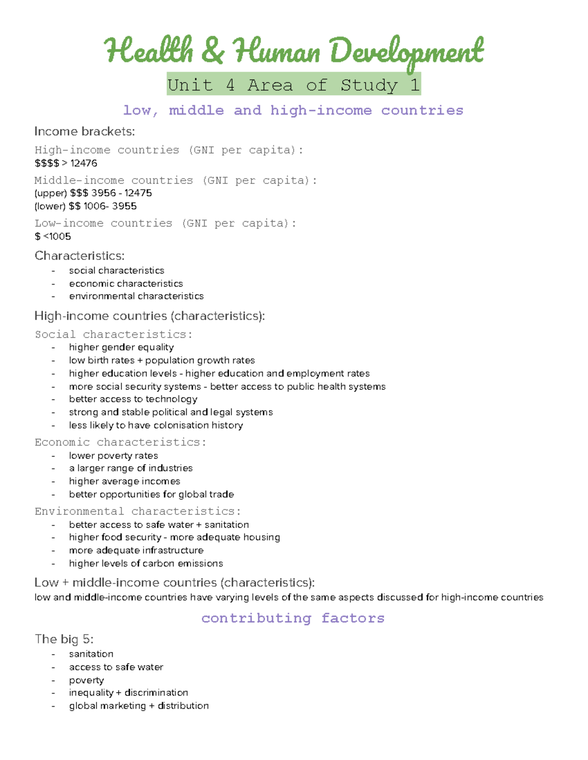 Unit 4 aos 1 - notes - H ealt & Huma Developmen Unit 4 Area of Study 1 ...
