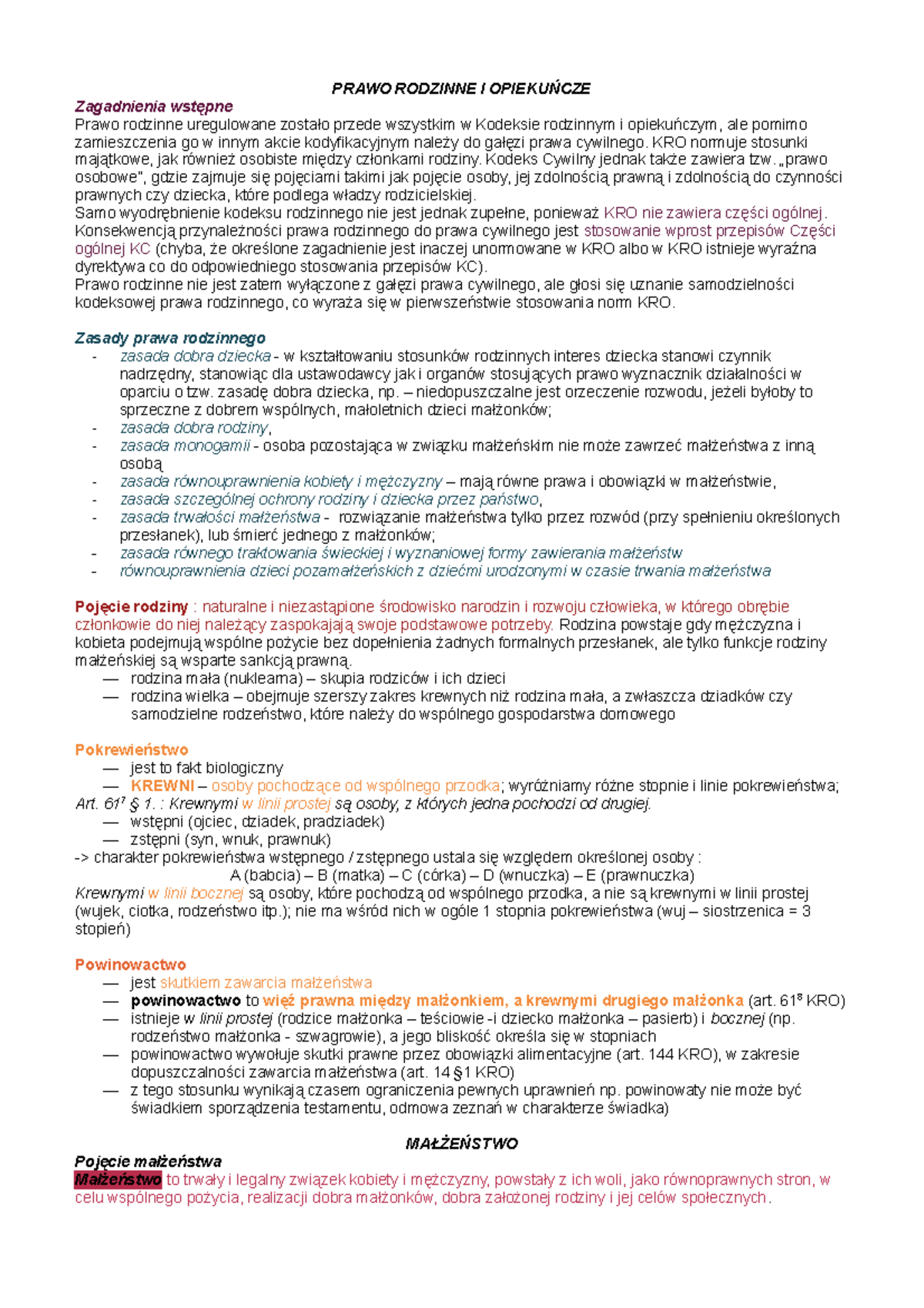 Notatki prawo rodzinne - PRAWO RODZINNE I OPIEKUŃCZE Zagadnienia ...