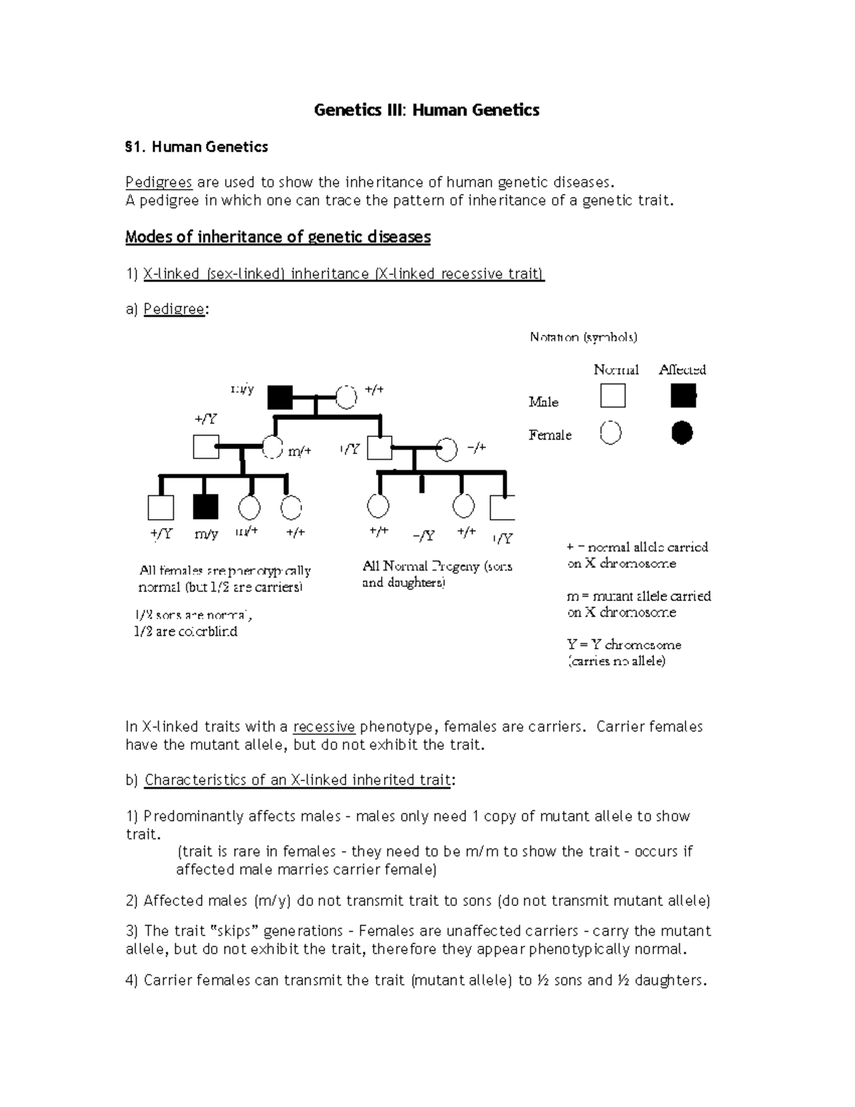 Genetics III - 2021-2022 Biology Lecture Notes - Genetics III: Human ...