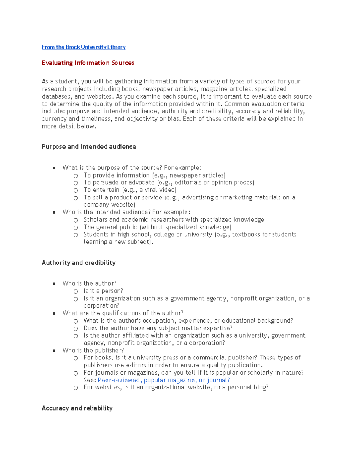 Evaluating Sources - lecture - From the Brock University Library ...