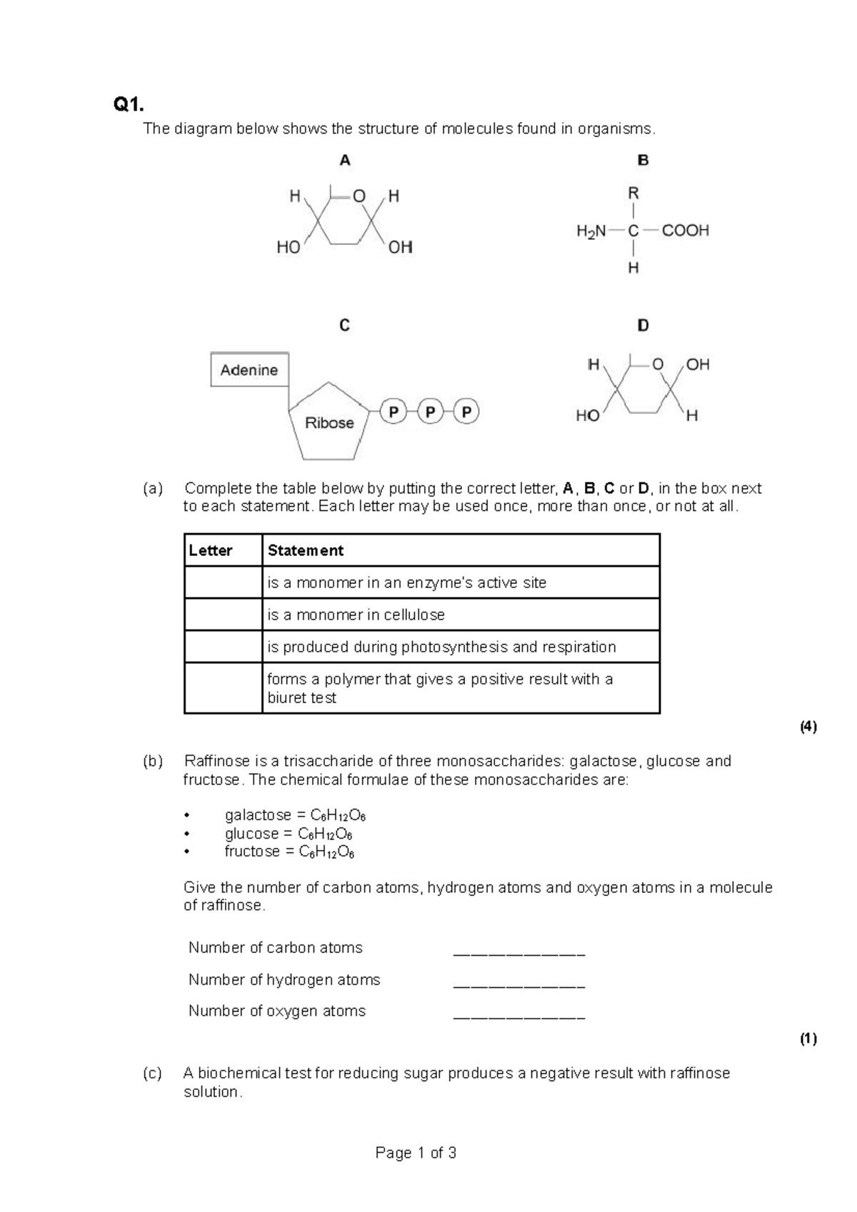 Monomers, Polymers, reducing sugars questions - Q1. The diagram below ...