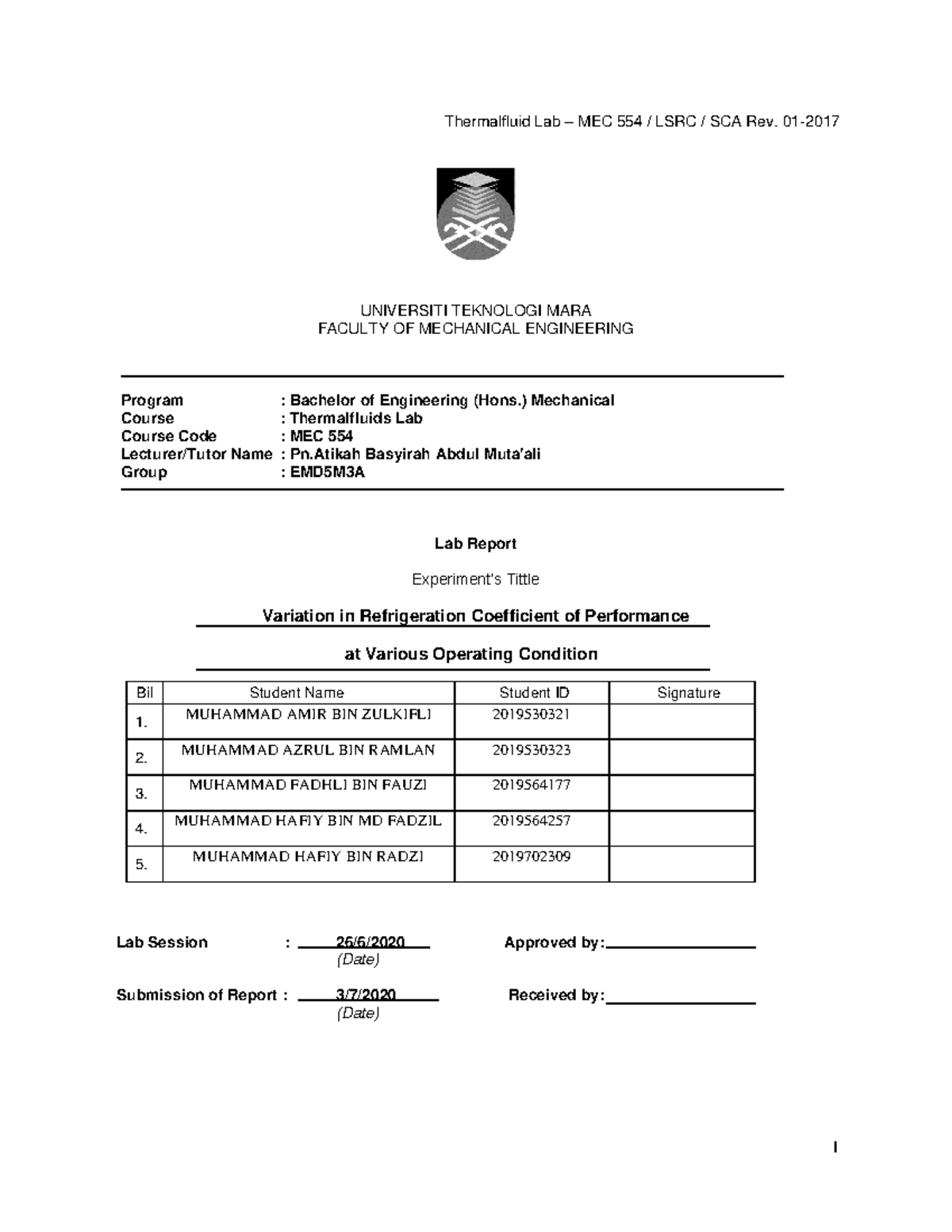 Variation in Refrigeration Coefficient of Performance 3A4 converted ...