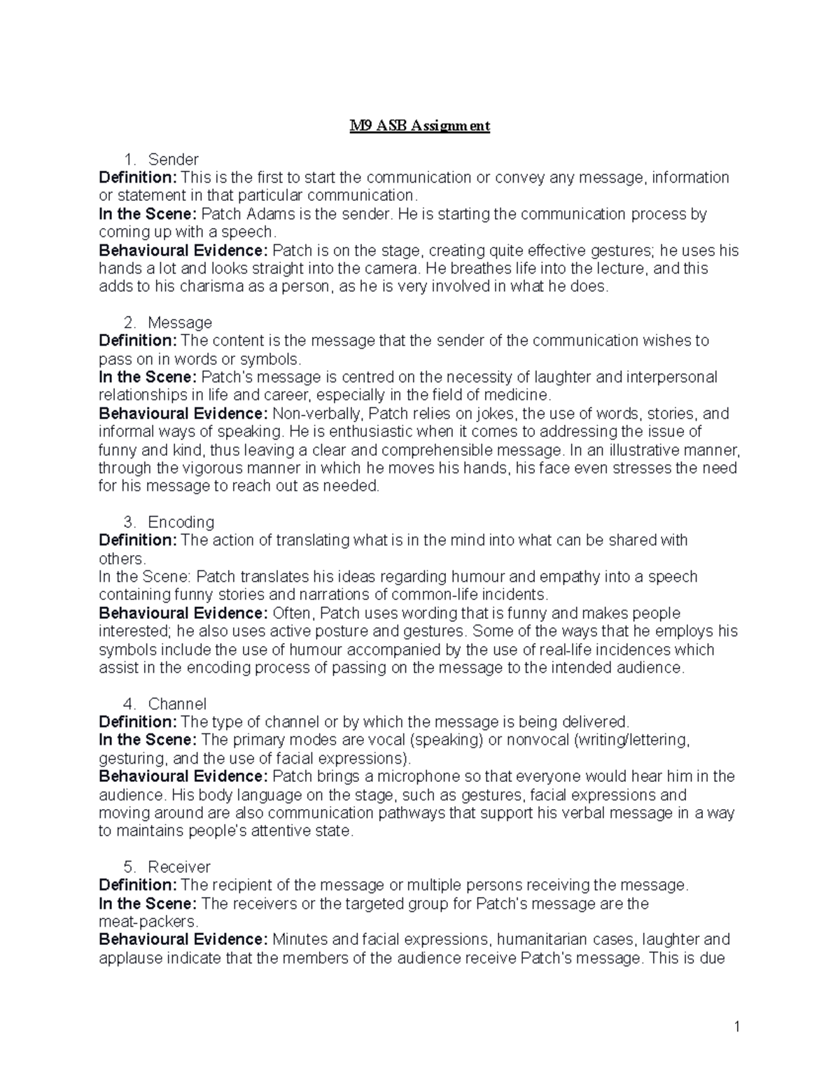 M9 ASB Assignment - Module 9 - M9 ASB Assignment Sender Definition: This is the first to start ...