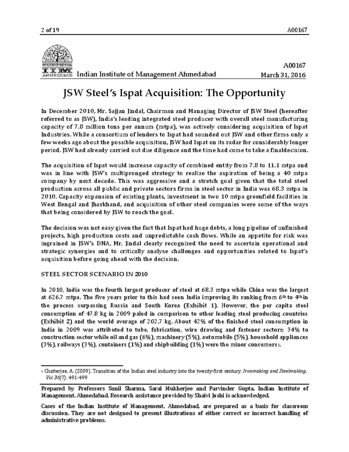 JSW Ispat The Opportunity-2 - A Indian Institute of Management ...