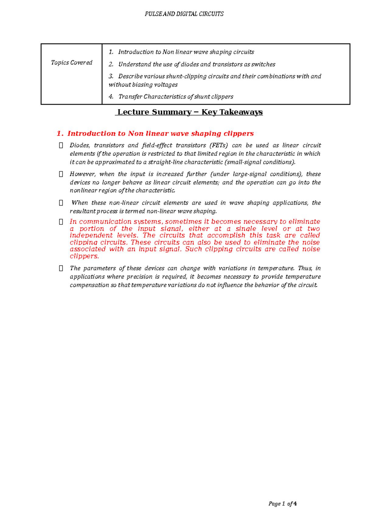 Introduction To Non Linear Wave Shaping Circuits Page 1 Of 4 Topics Covered Introduction To