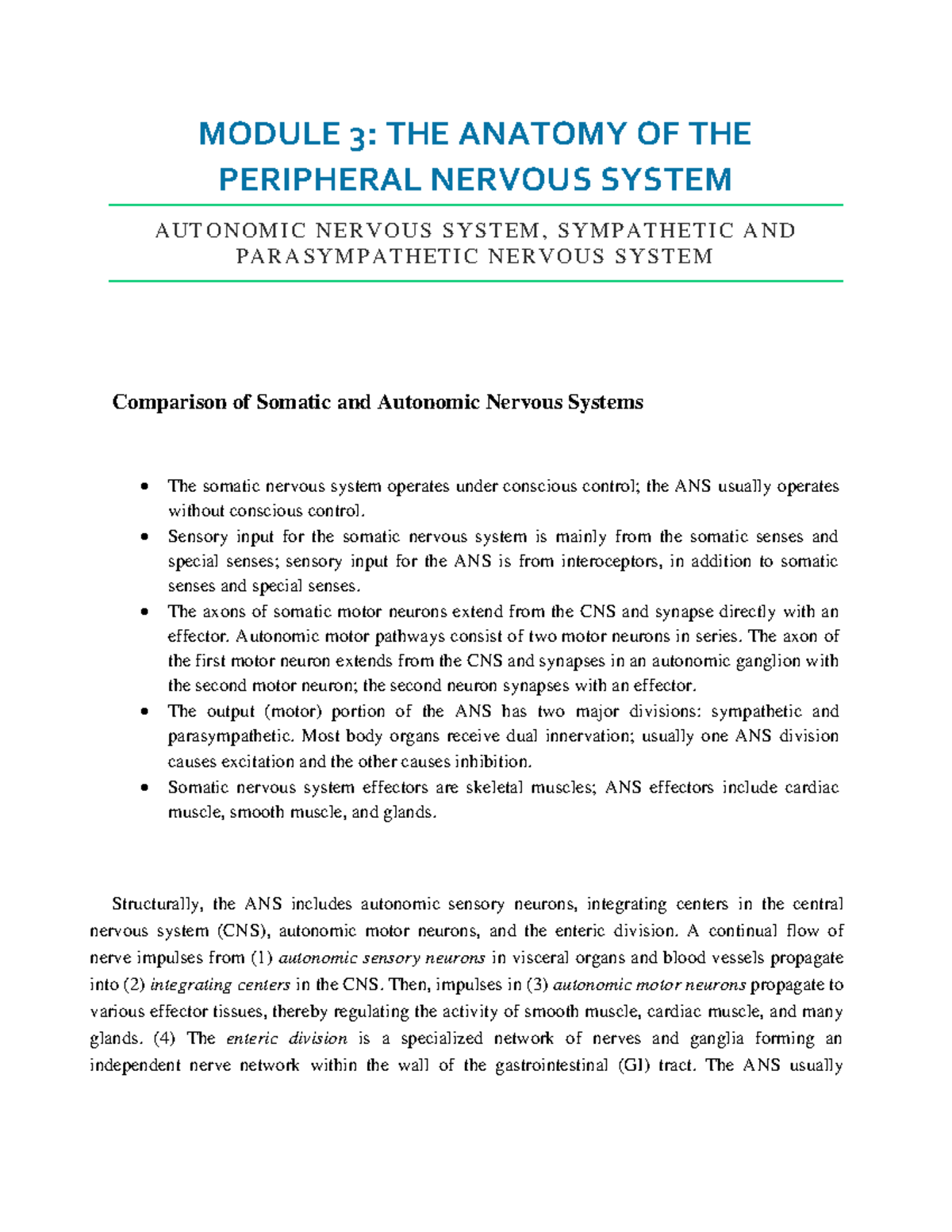 SEM III Module 3- Peripheral Nervous System - MODULE 3: THE ANATOMY OF THE PERIPHERAL NERVOUS ...