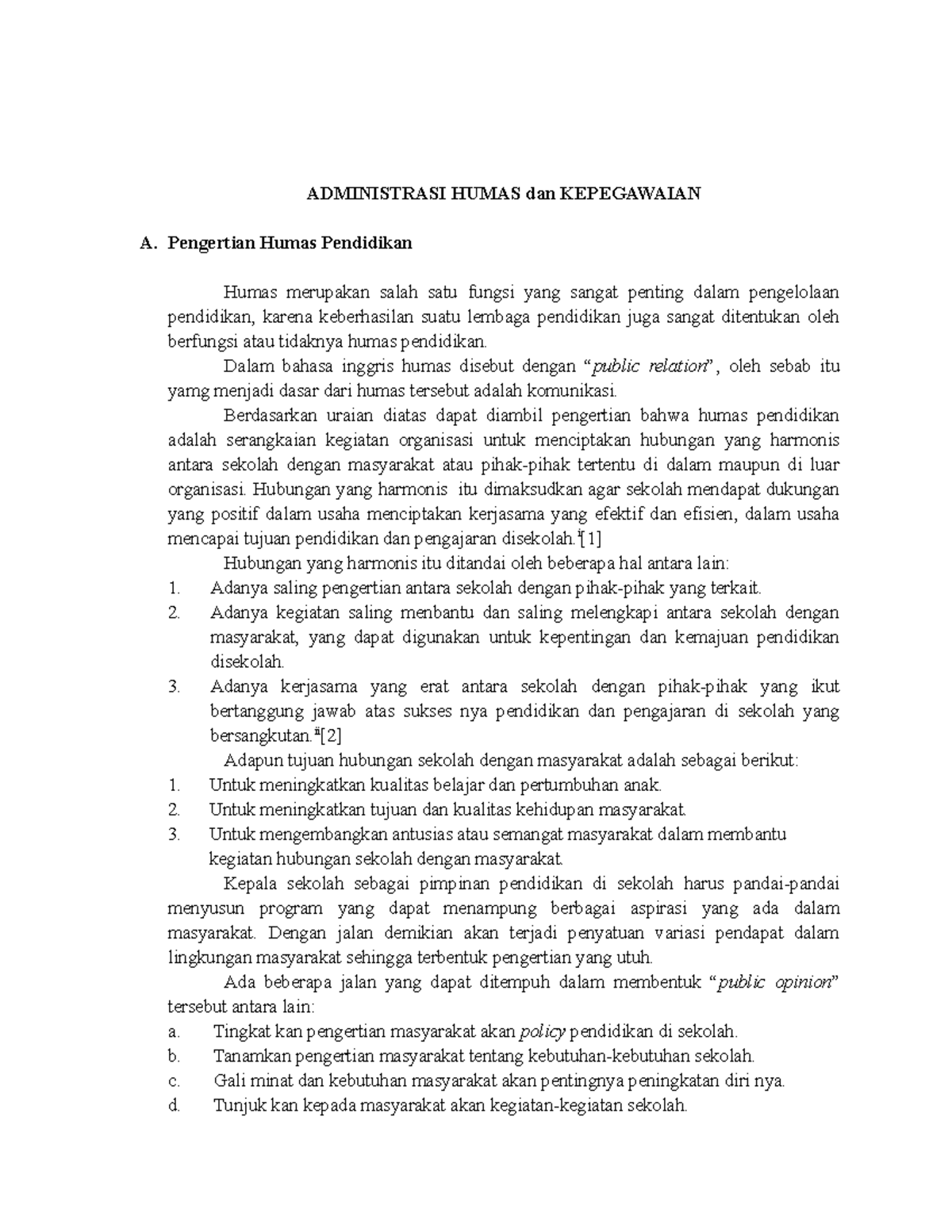 Pengertian Humas Pendidikan - ADMINISTRASI HUMAS dan KEPEGAWAIAN A ...