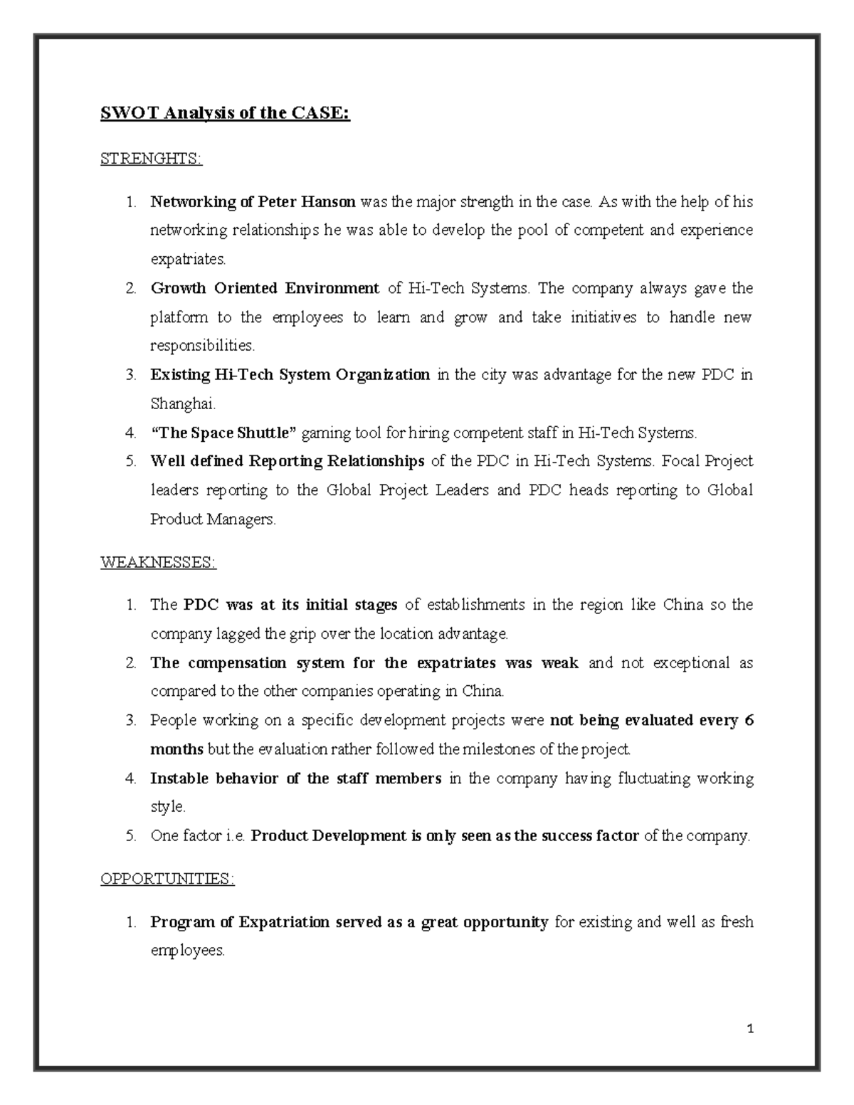 SWOT Analysis - Peter Hanson CASE Study - SWOT Analysis of the CASE ...