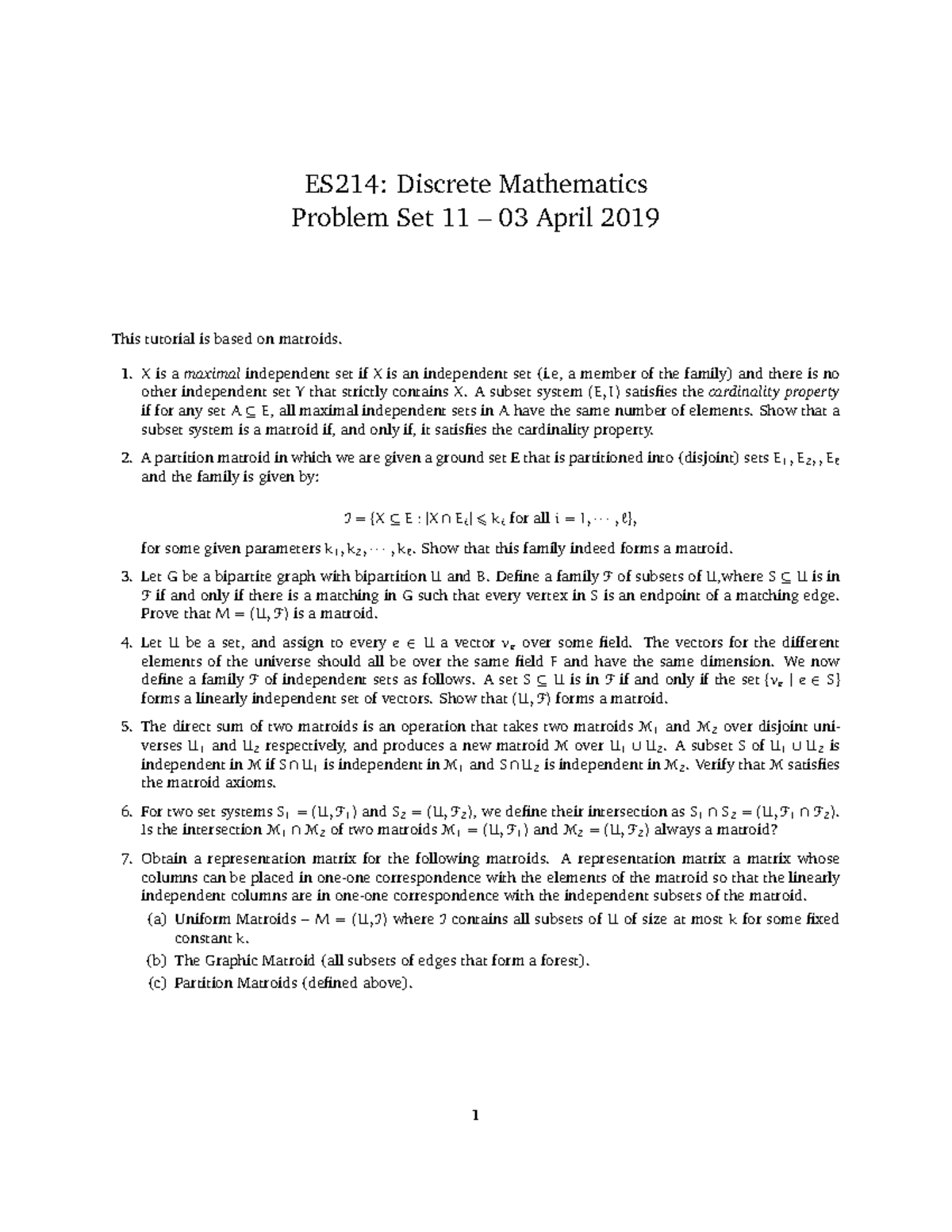 Tutorial 11 - ES214: Discrete Mathematics Problem Set 11 – 03 April 2019 This tutorial is based ...