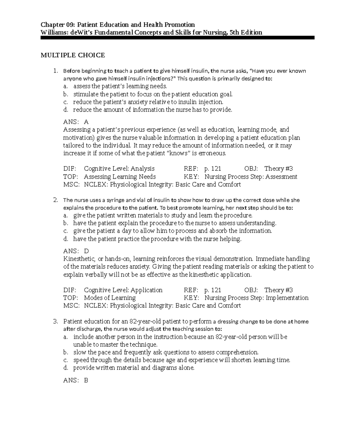 Chapter 9 Dewitt Practical Nursing - Chapter 09: Patient Education and ...