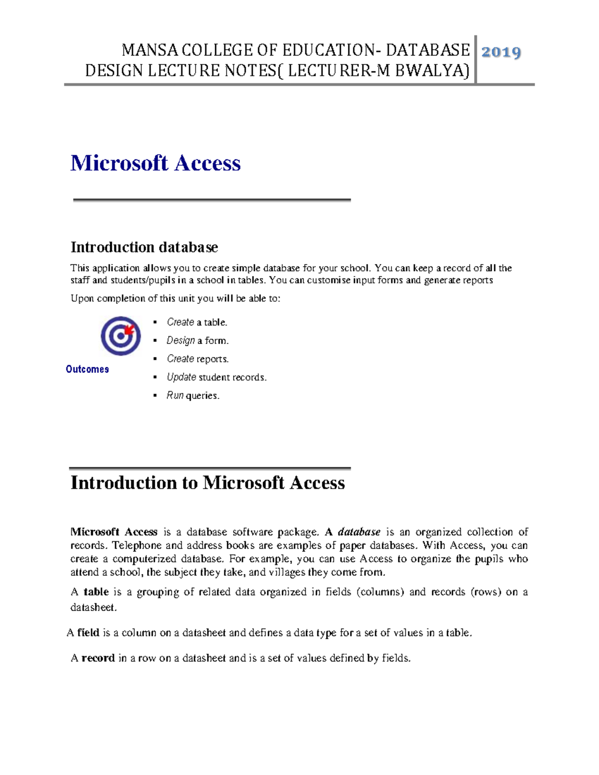 Database Design - done - DESIGN LECTURE NOTES( LECTURER-M BWALYA ...