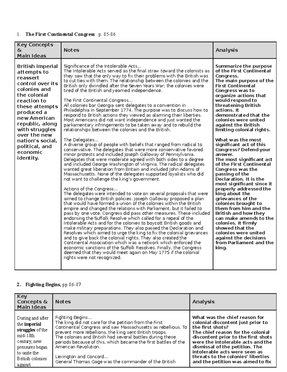 An overview of a unit in American History - 1. The First Continental ...