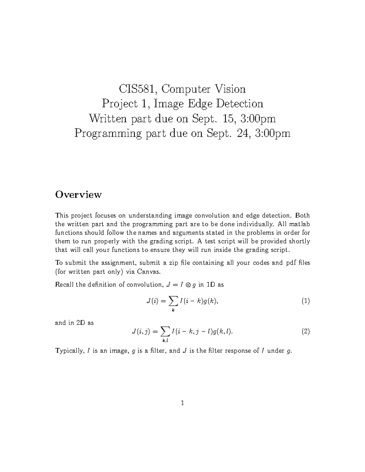 Seminar assignments - Project 1, image edge detection - CIS581 ...