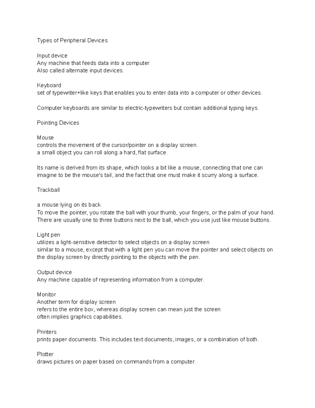 TLE Draft 3 - Char - Types of Peripheral Devices Input device Any ...