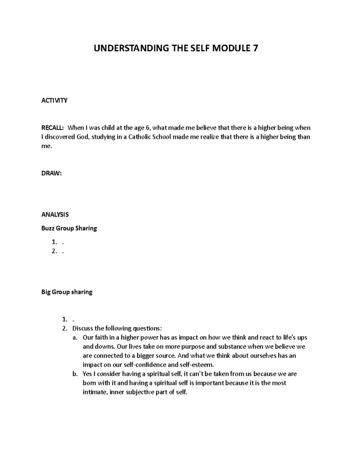 UTS MOD7 - Qwerty - UNDERSTANDING THE SELF MODULE 7 ACTIVITY RECALL ...