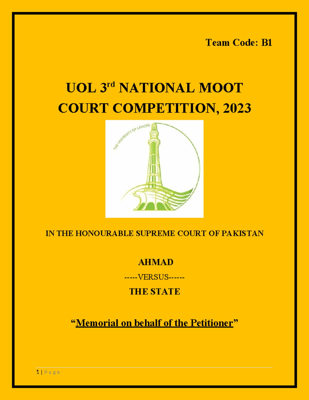 UOL Petitioner Final - Memorial - Team Code: B UOL 3 rd NATIONAL MOOT ...
