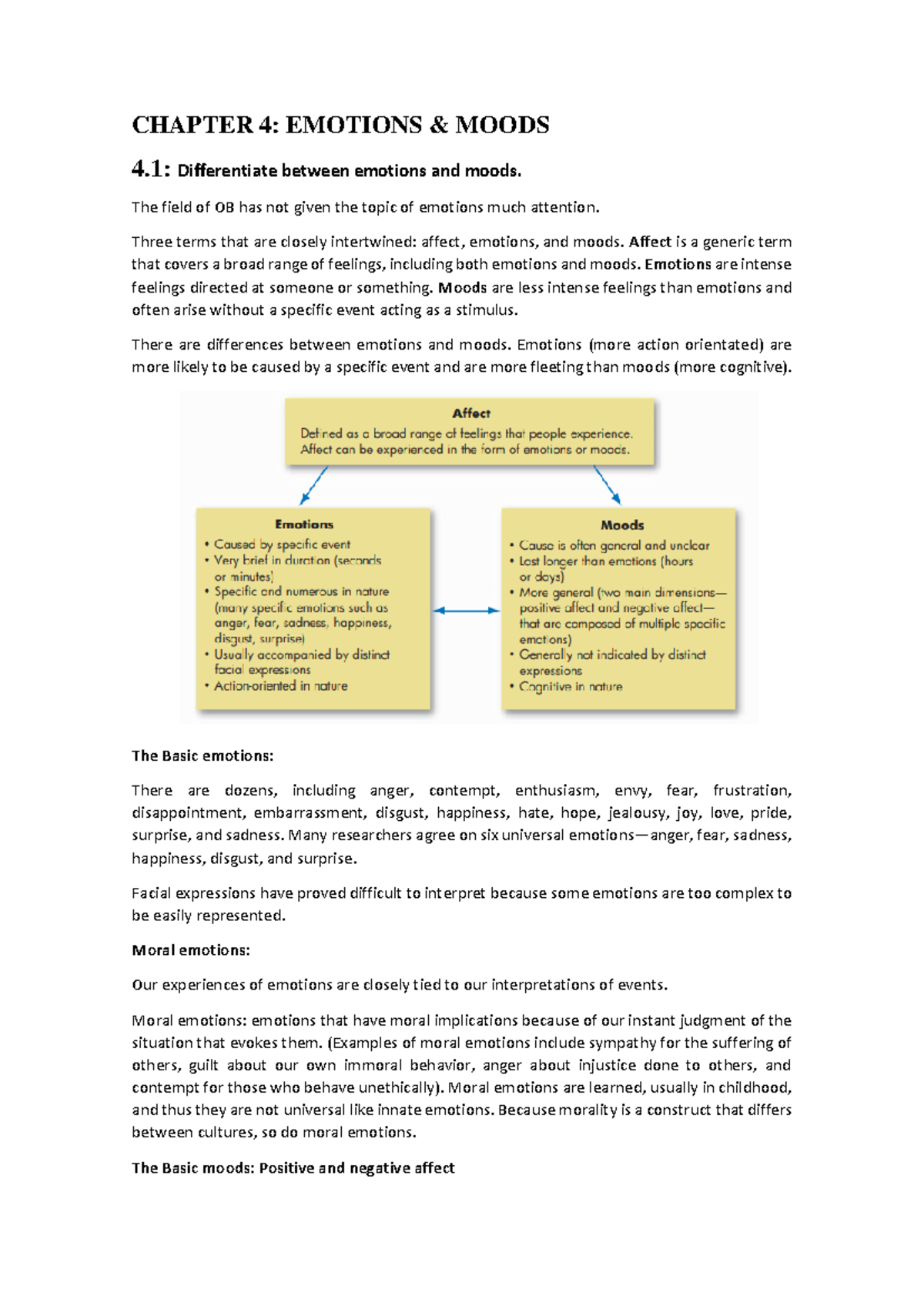 Chapter 4 Inglés - CHAPTER 4: EMOTIONS & MOODS 4: Differentiate between ...