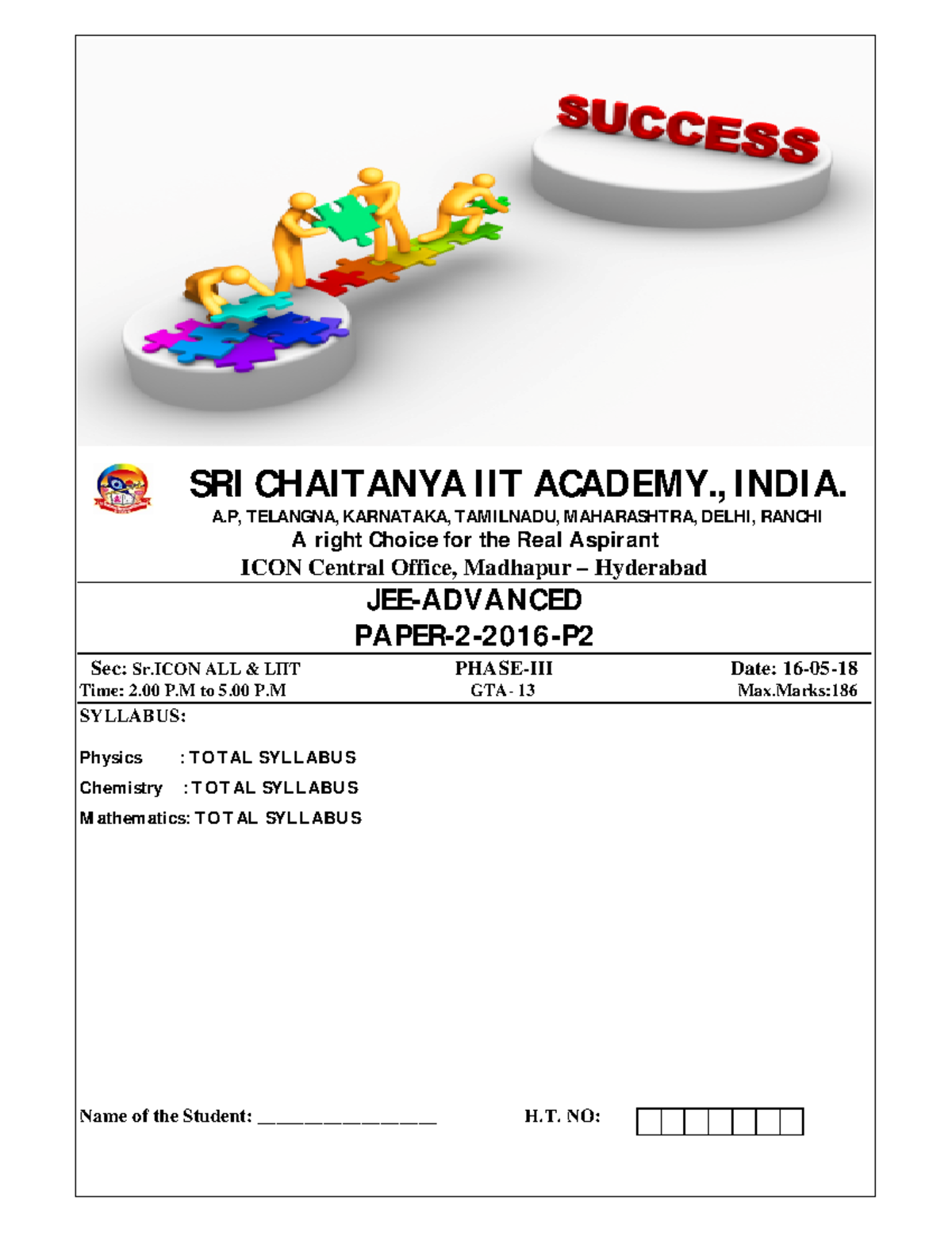 Assessment # 54 (Question Paper) - SRI CHAITANYA IIT ACADEMY., INDIA. A ...