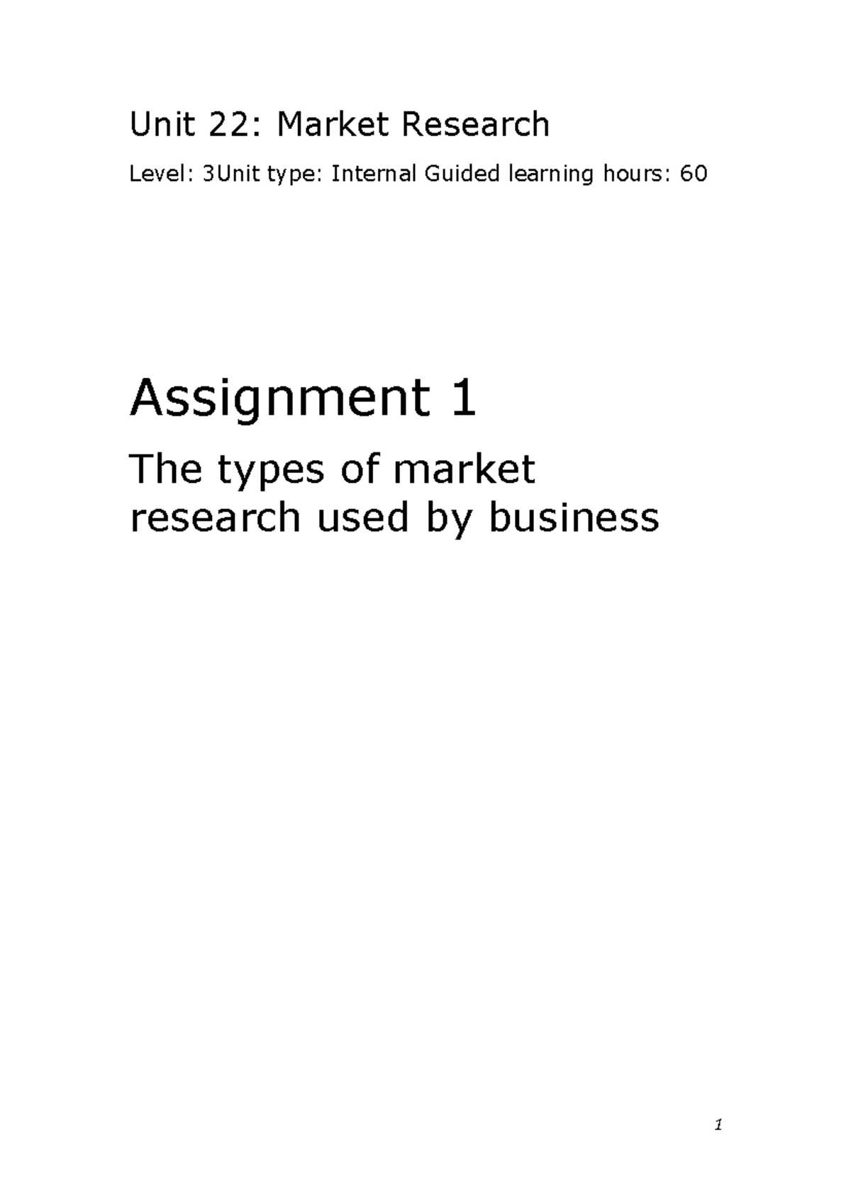 UNIT 22 booklet 1 hasbsas - Unit 22: Market Research Level: 3Unit type ...