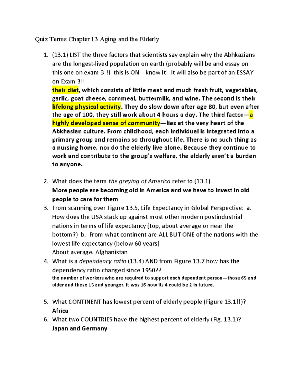 Quiz Terms Ch. 13 Aging Elderly - Quiz Terms Chapter 13 Aging and the ...