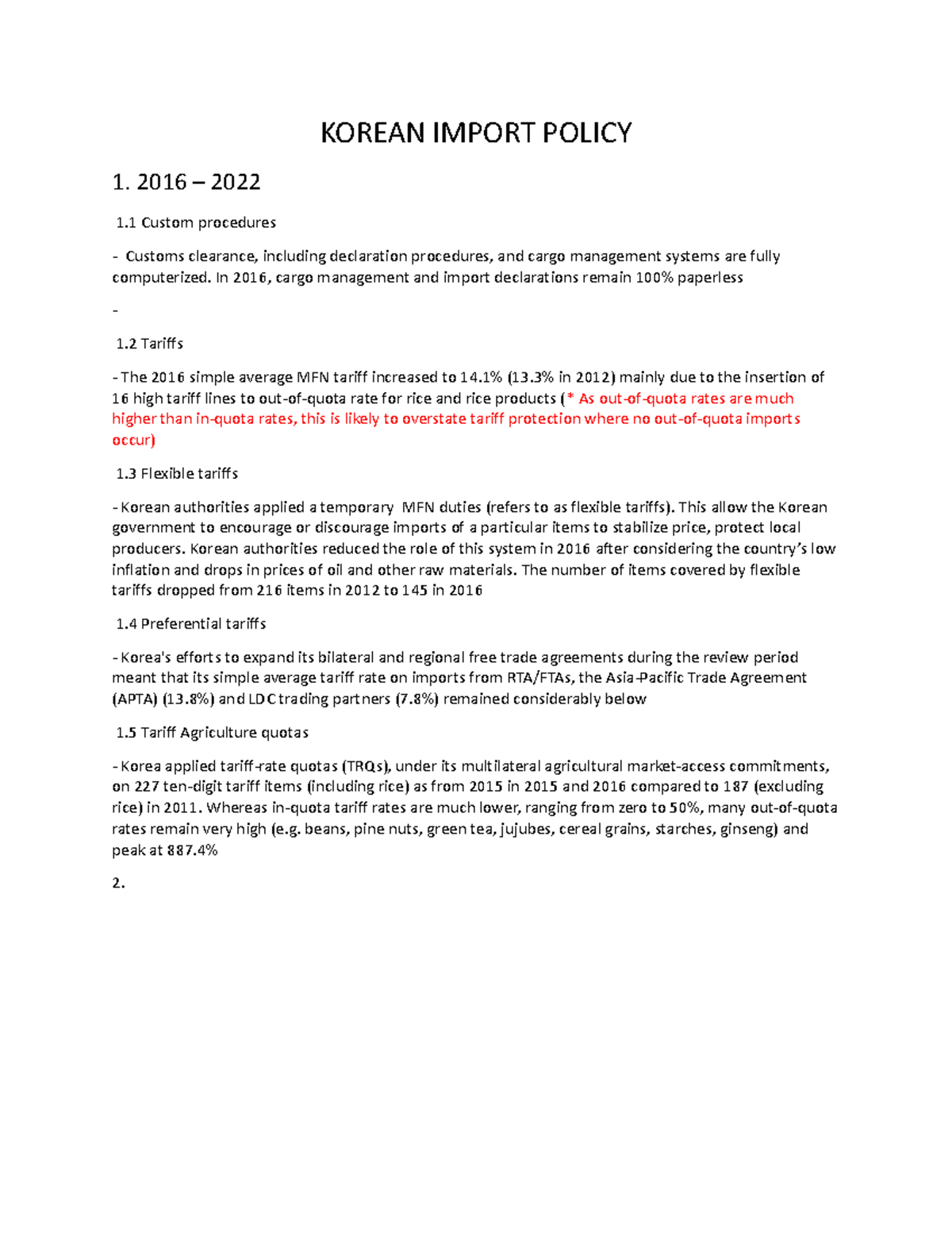Korean Import Policy - KOREAN IMPORT POLICY 1. 2016 – 2022 1 Custom ...