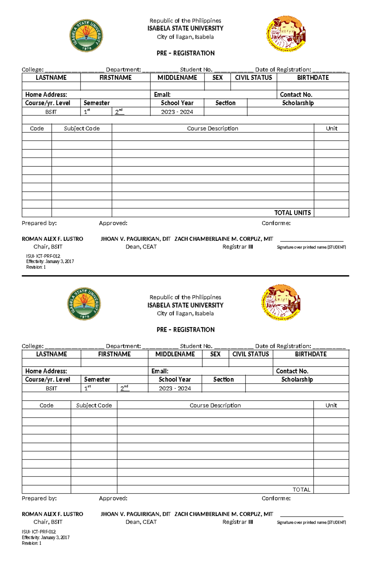 Pre-Reg-Form - Republic of the Philippines ISABELA STATE UNIVERSITY ...