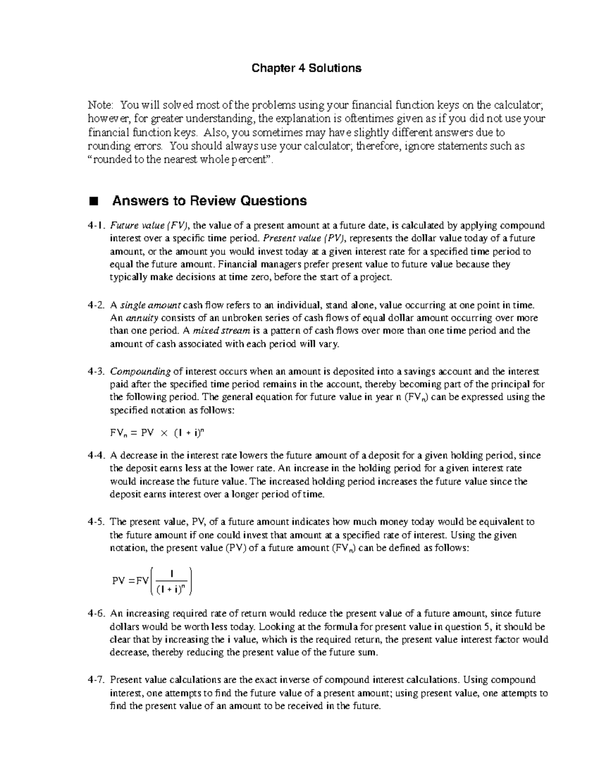 Solution to chapter - Chapter 4 Solutions Note: You will solved most of ...