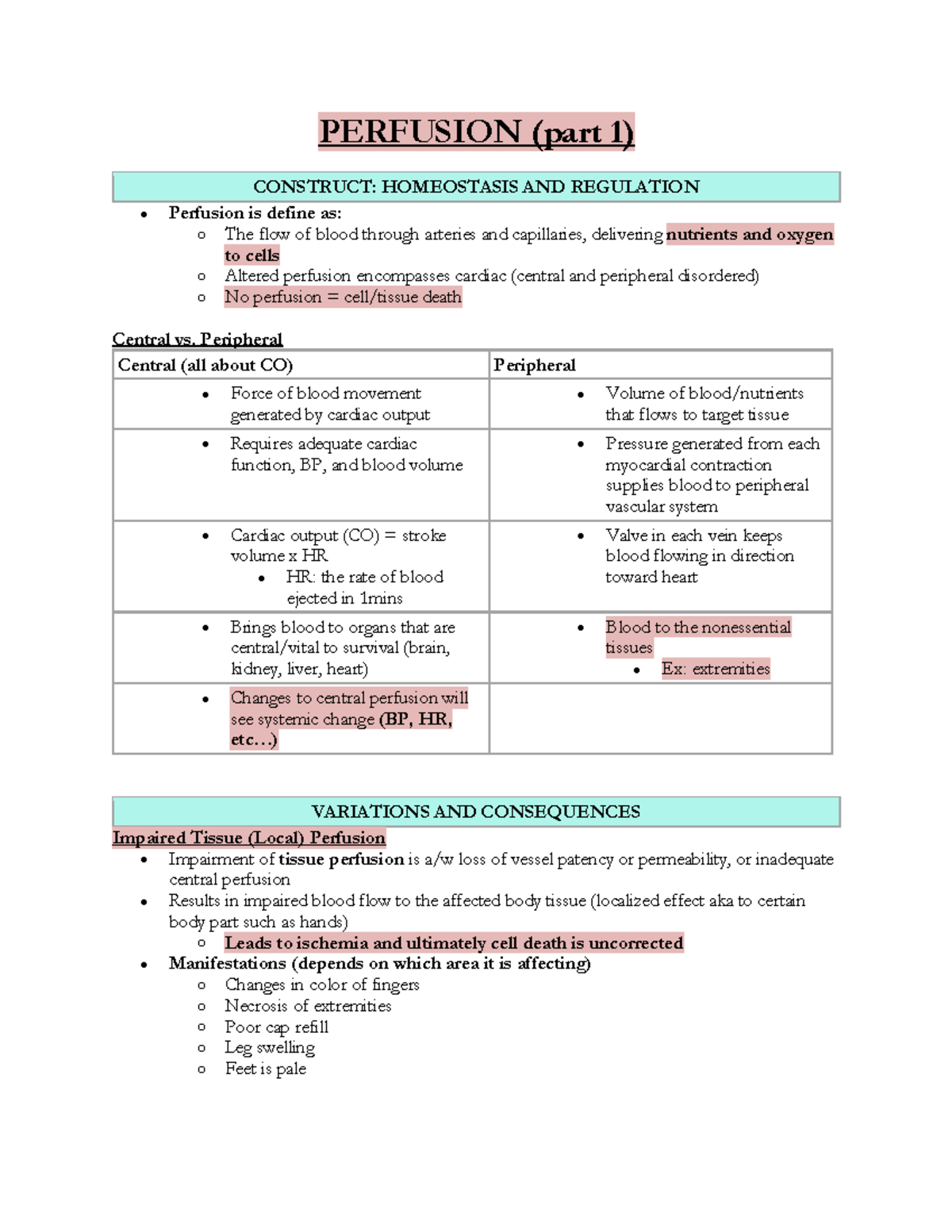 Perfusion Part 1 - for exam - NURS 320 - Studocu