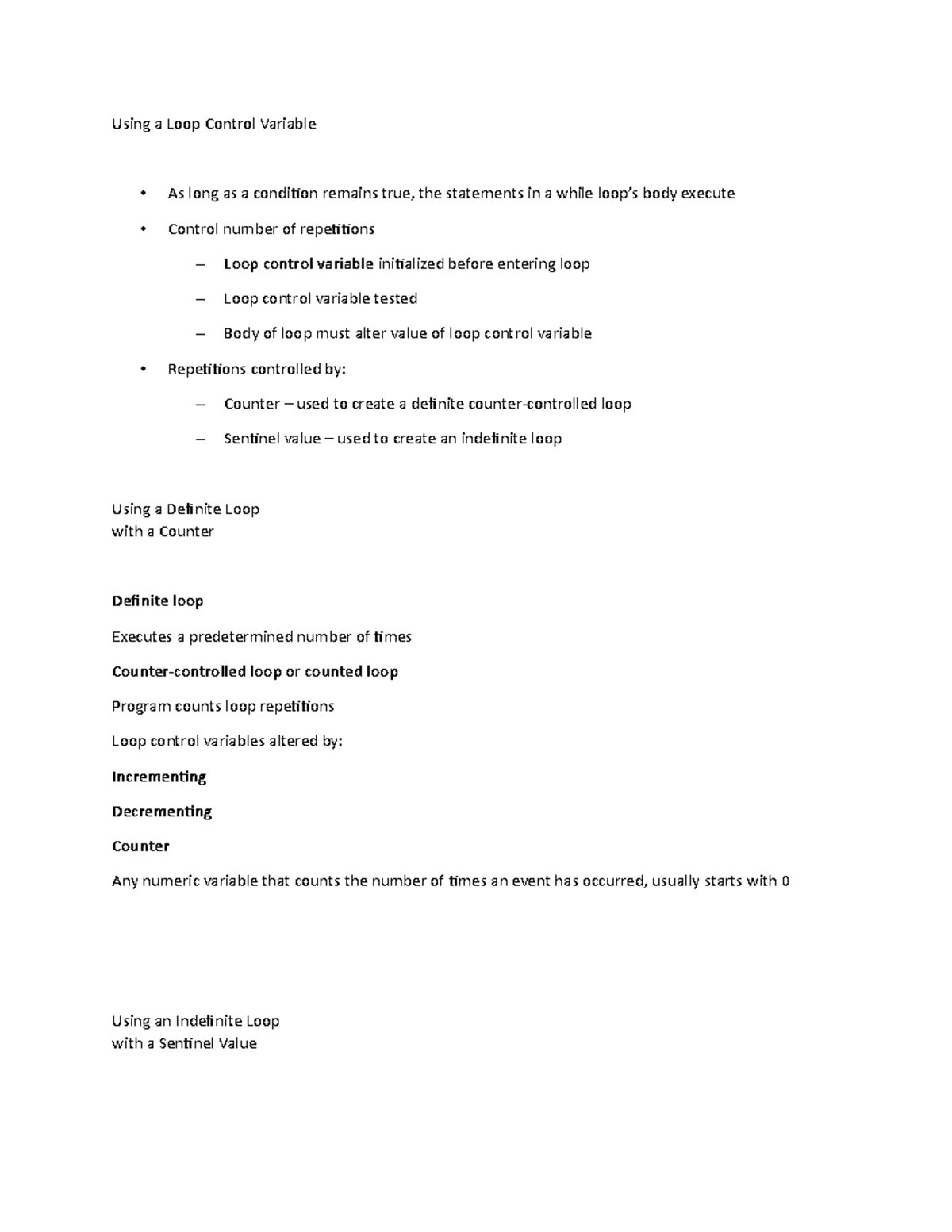 COP Chapter 5 - Using a Loop Control Variable As long as a condition ...