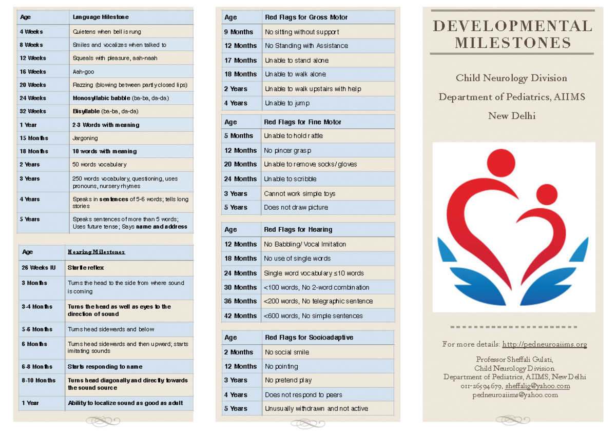 Developmental milestones at a glance - DEVELOPMENTAL MILESTONES Age Red ...