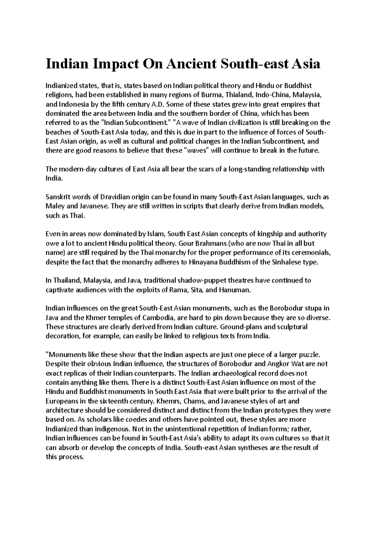 Indian Impact On Ancient South - Ancient India - AMU - Studocu