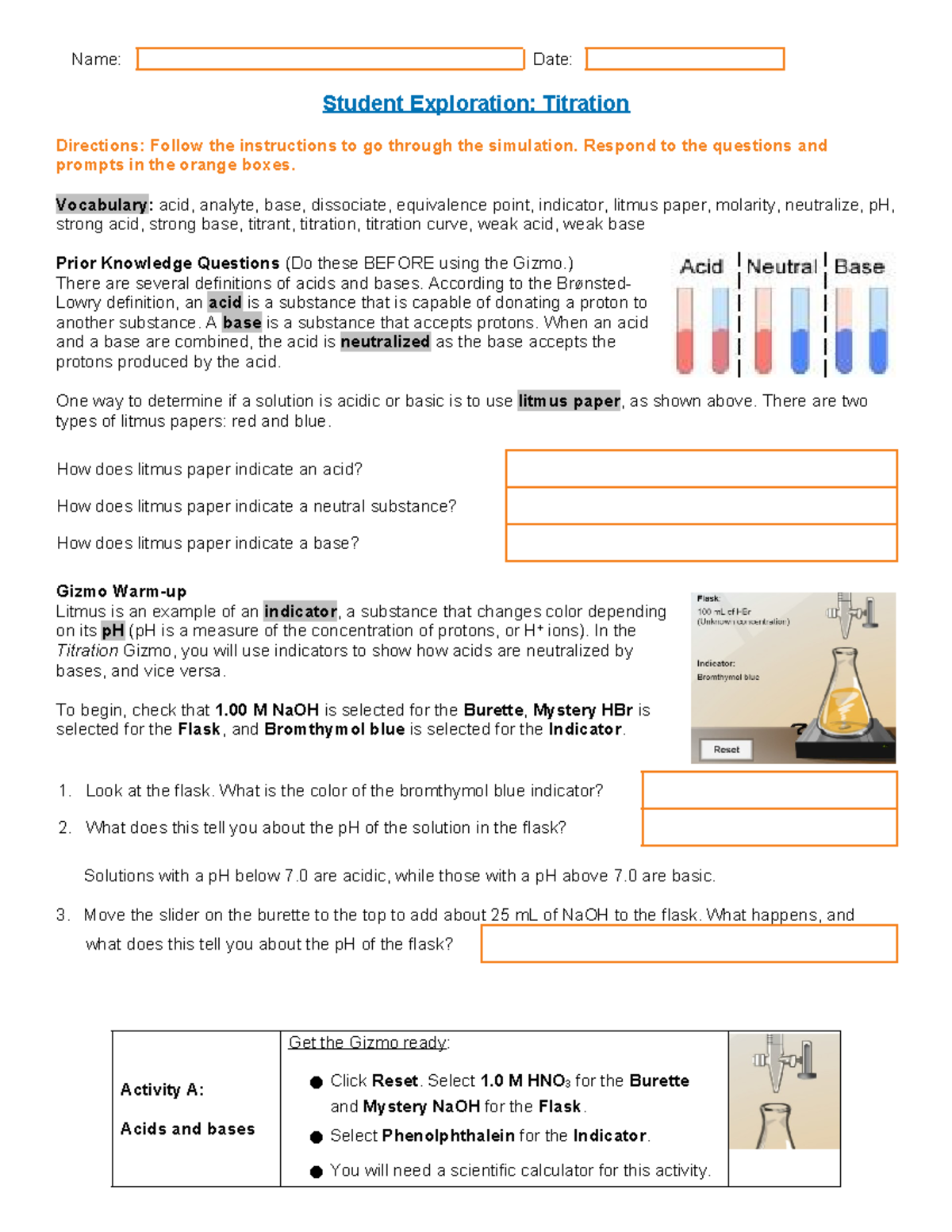 Titration SE - Name: Date: Student Exploration: Titration Directions ...