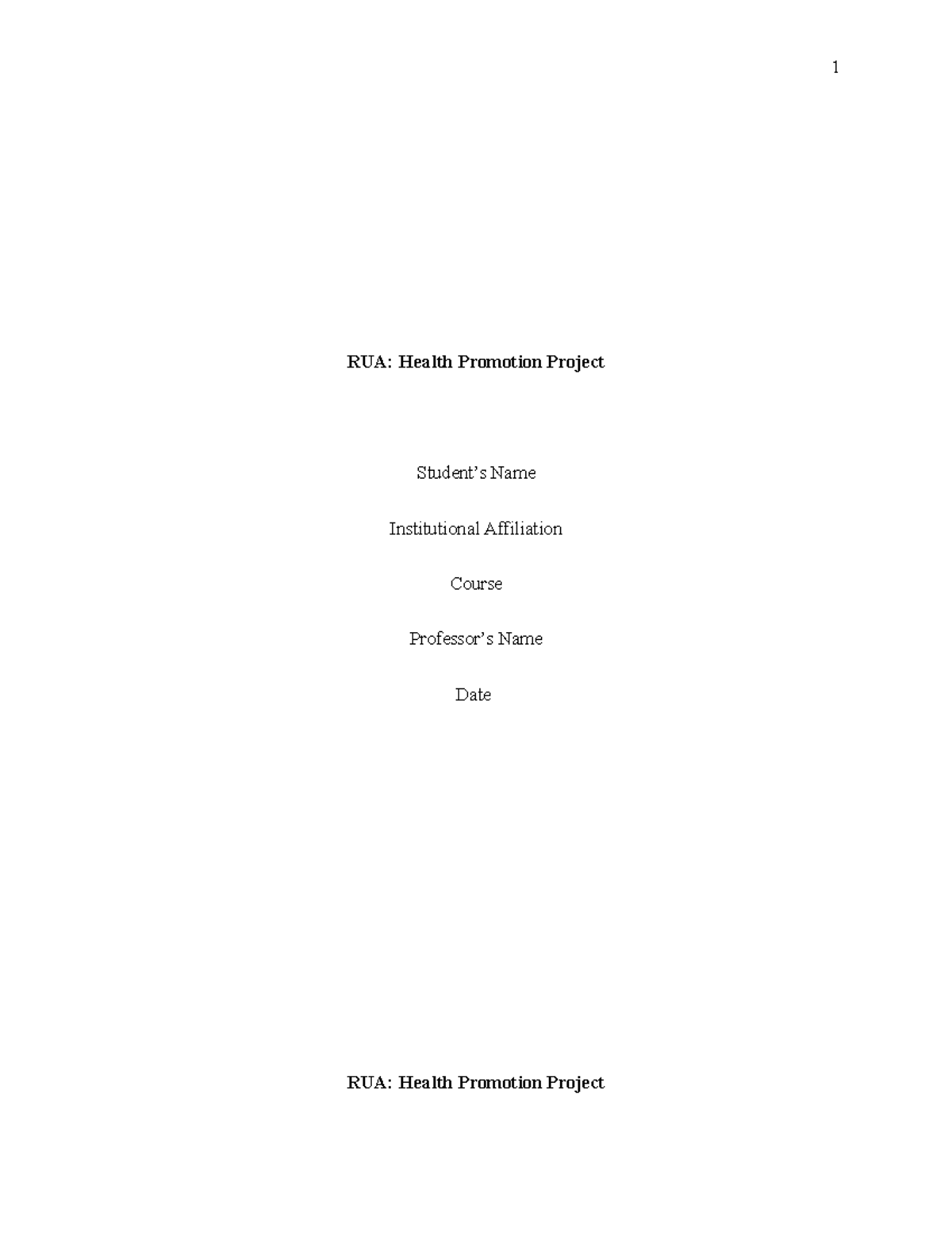 RUA Health Promotion Projectedited - RUA: Health Promotion Project ...