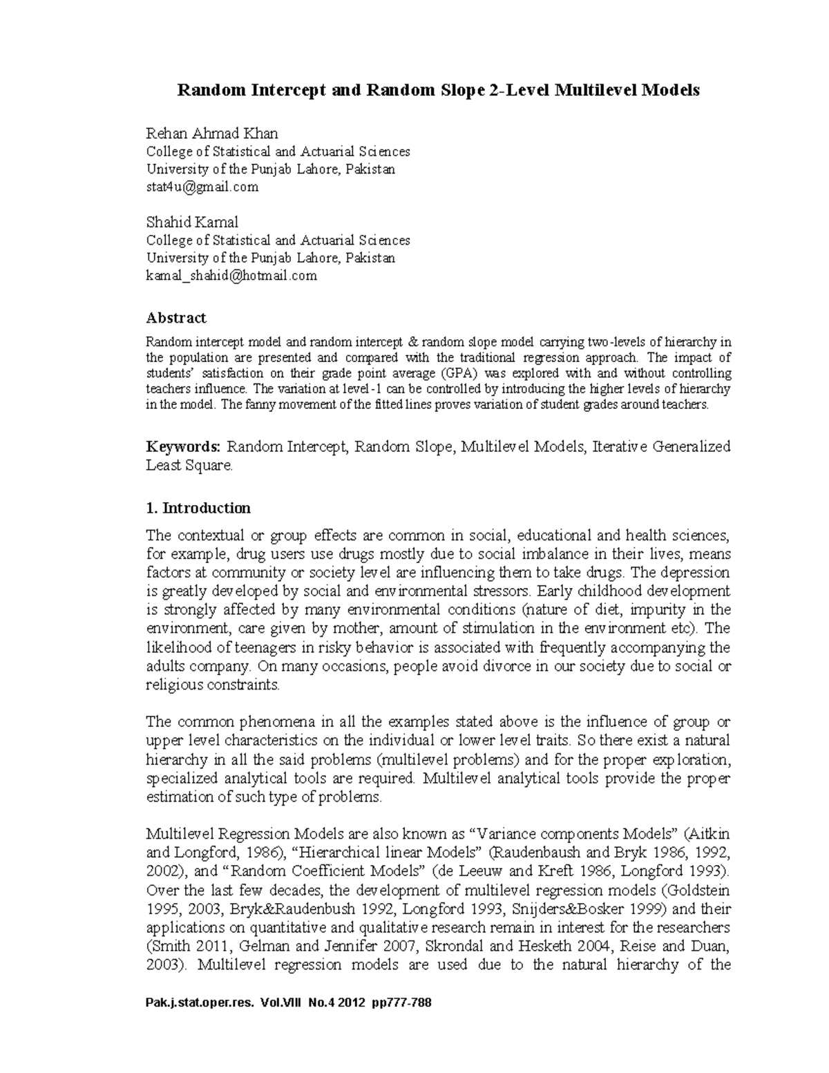 Random Intercept And Random Slope 2 Level Multilev Random Intercept And Random Slope 2 Level
