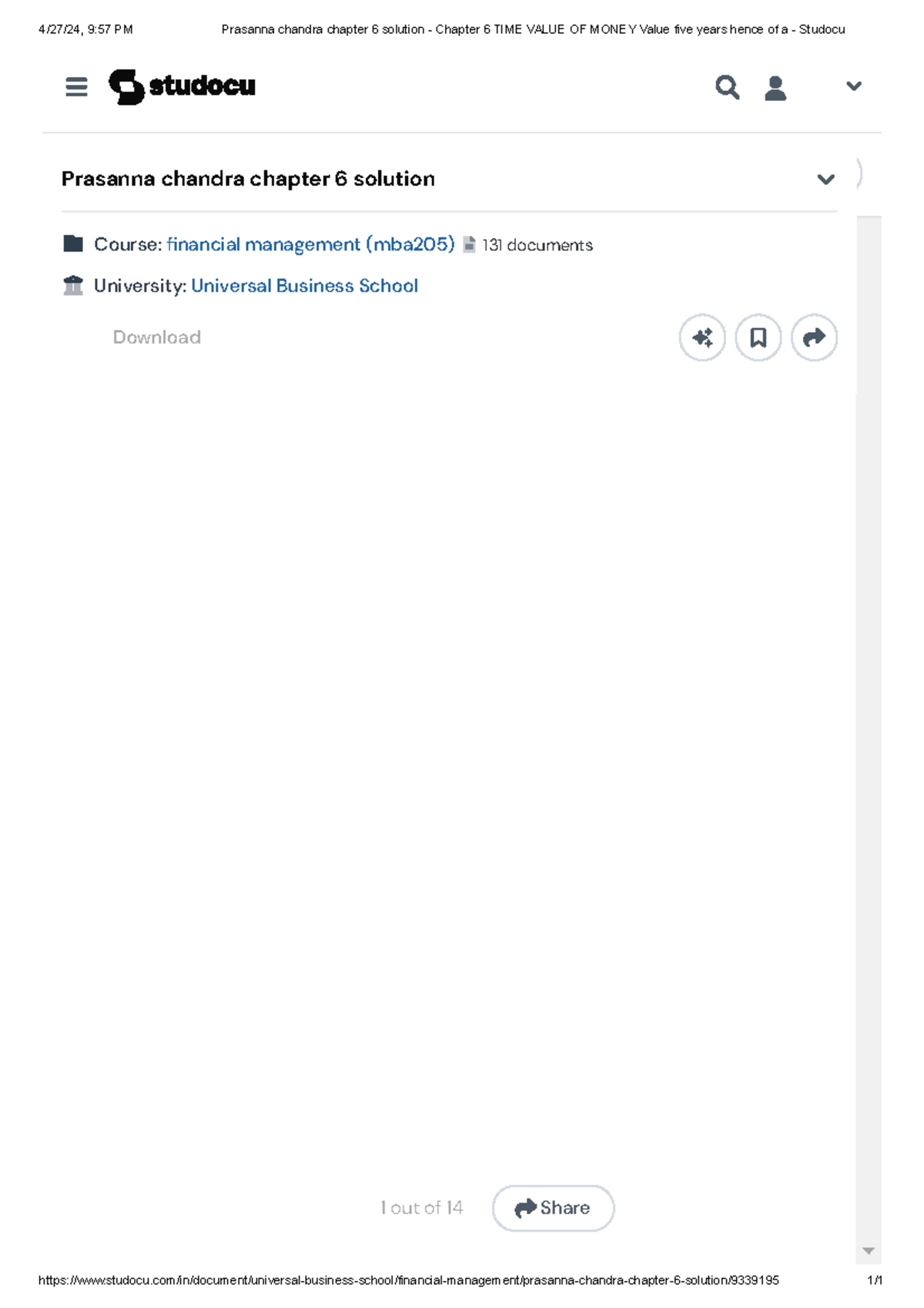 Prasanna chandra chapter 6 solution - Chapter 6 TIME Value OF Money ...