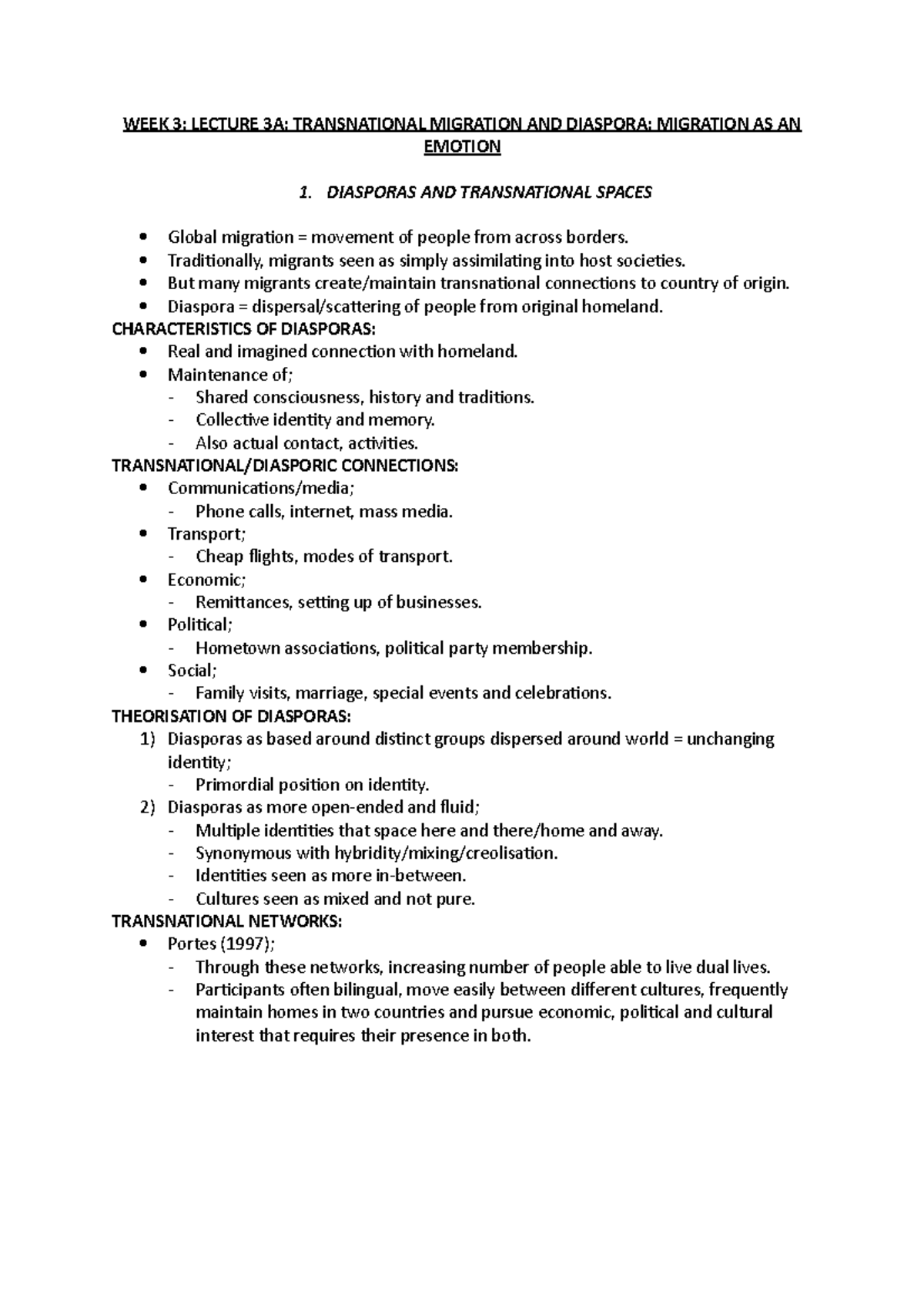 Lecture 3A- Transnational migration and diaspora - WEEK 3: LECTURE 3A ...