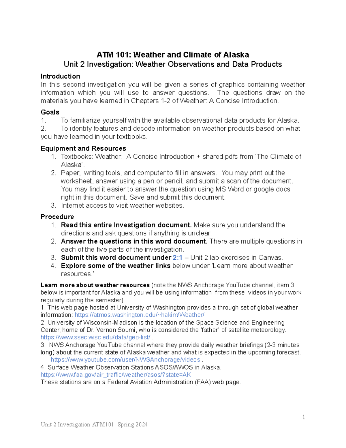 Copy of Unit02 Weather Obs Data - ATM 101: Weather and Climate of ...