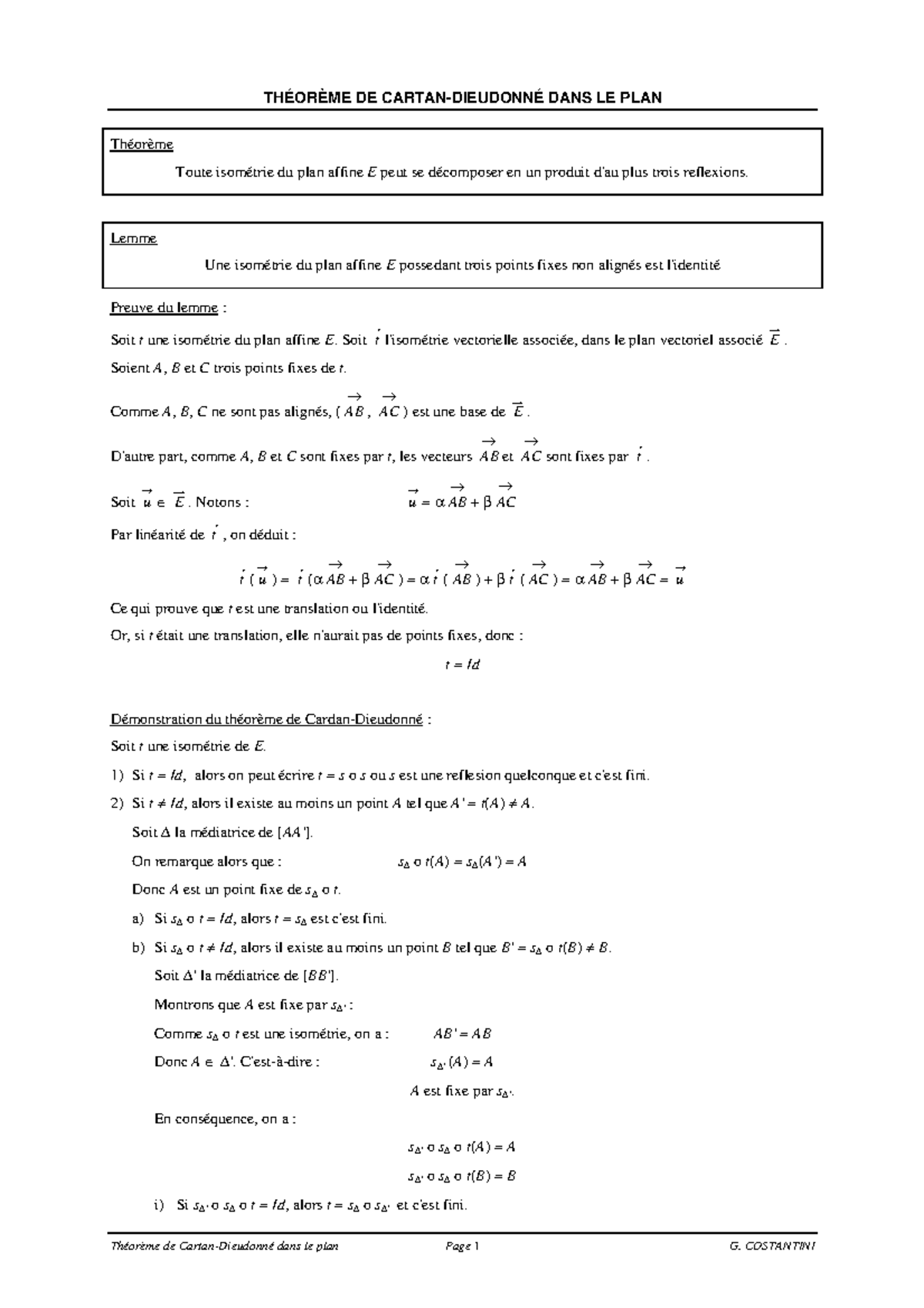 Cartan dieudonne - Théorème de Cartan-Dieudonné dans le plan Page 1 G ...