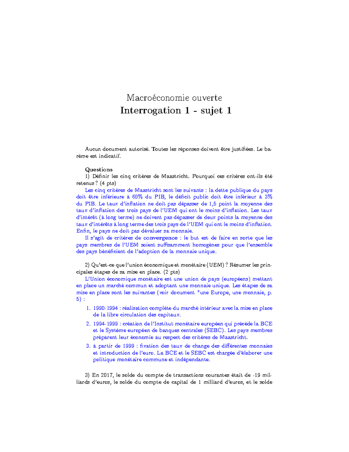 CC1-s1 - De M. Ben Salem - Macroéconomie ouverte Interrogation 1 - sujet 1 Aucun document ...