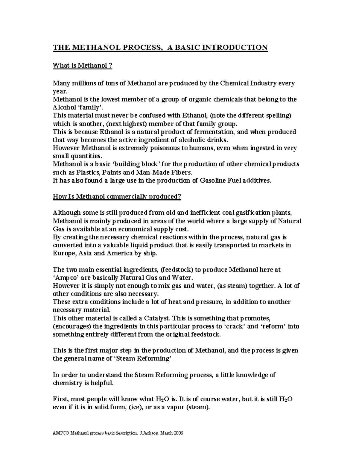 THE Methanol Process A Basic Introductio - THE METHANOL PROCESS, A ...