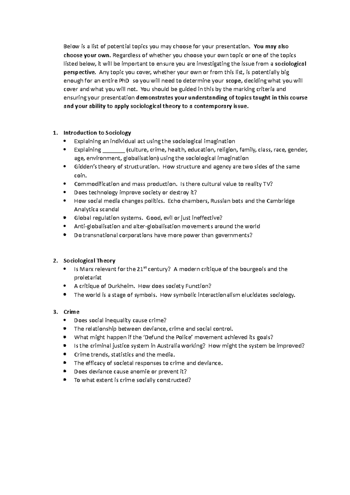 1014HSV Assessment 2 Topics-1 - Below is a list of potential topics you ...