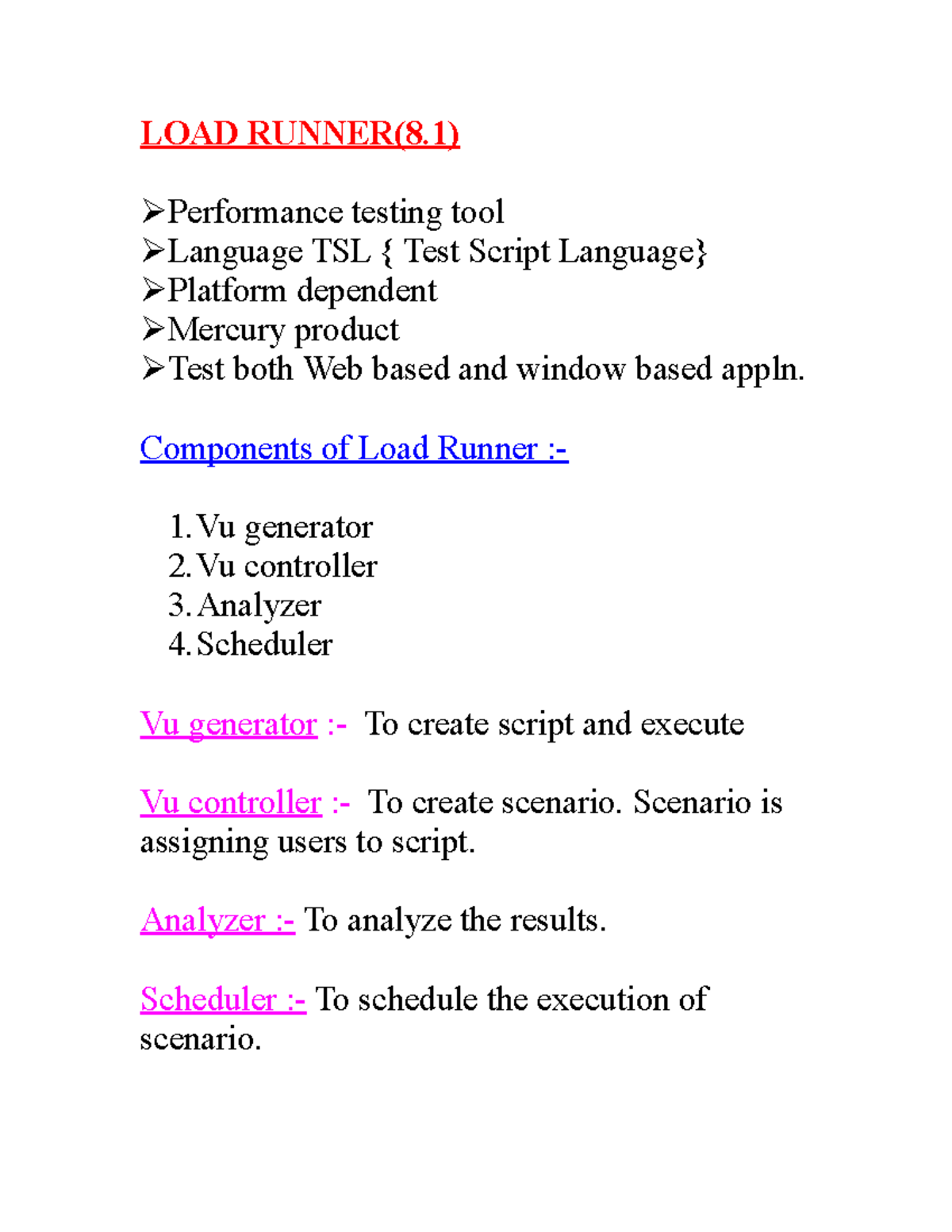 LOAD Runner - LOAD RUNNER(8) Performance testing tool Language TSL ...