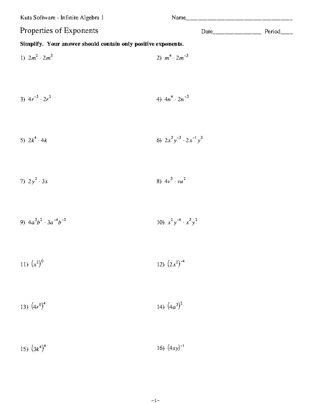 HW Properties of Exponents - ©A Q 2 i 0 D 1 K 29 JKkultPau ...