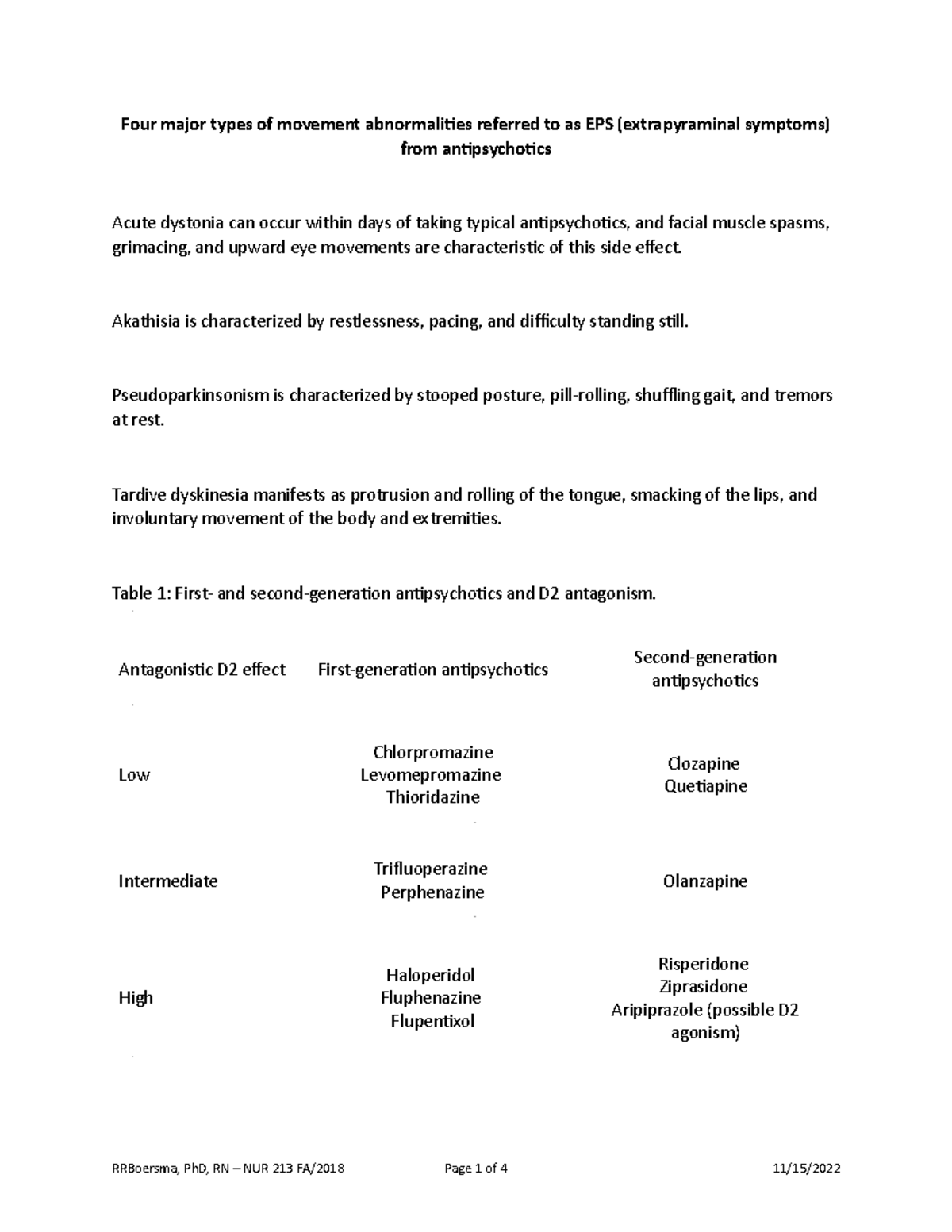 Antipsychotic lecture notes - Four major types of movement ...