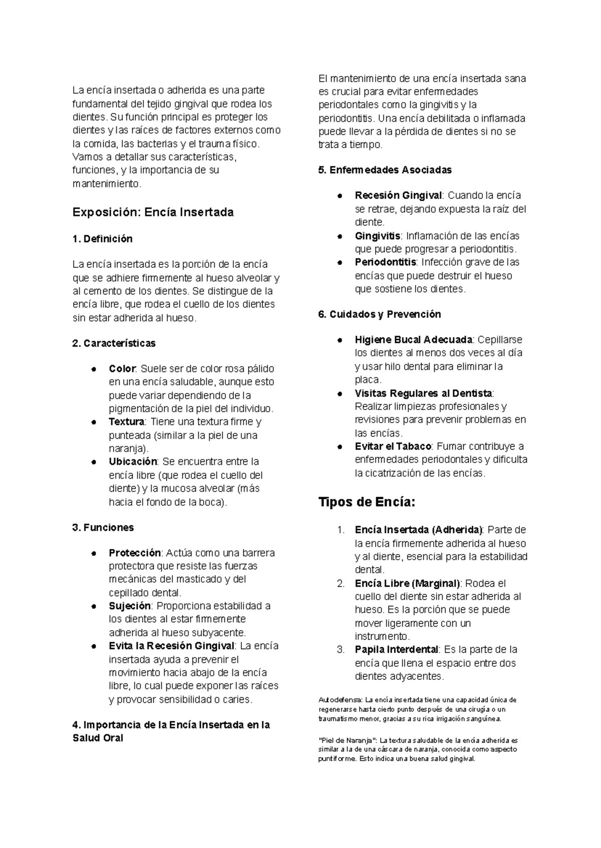 Documento sin título - HOLS - La encía insertada o adherida es una ...